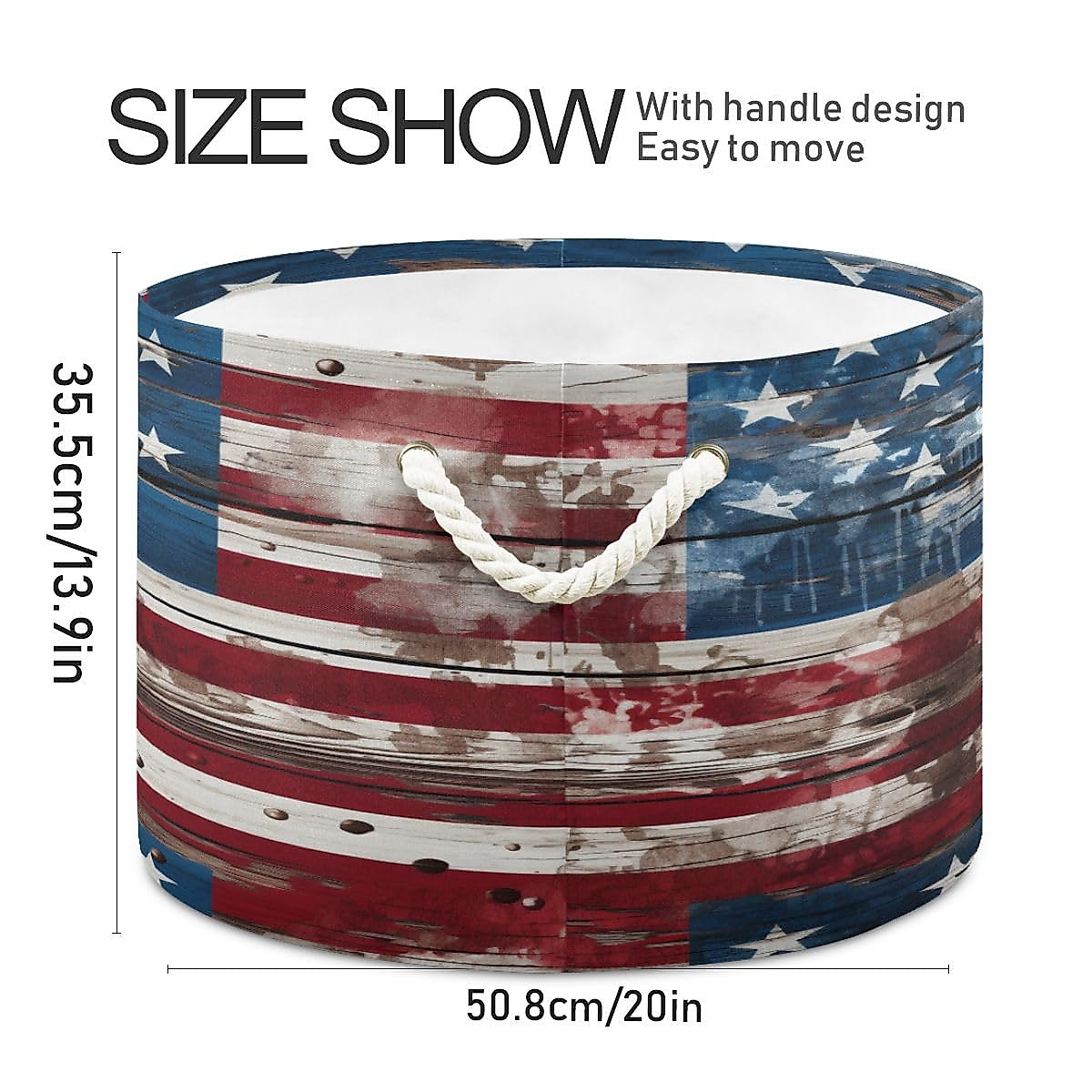 SUABO Wooden Old National Flag Storage Basket Laundry Hamper Canvas Collapsible Storage Organizer Bin with Handle for Clothes Books Playroom Decor