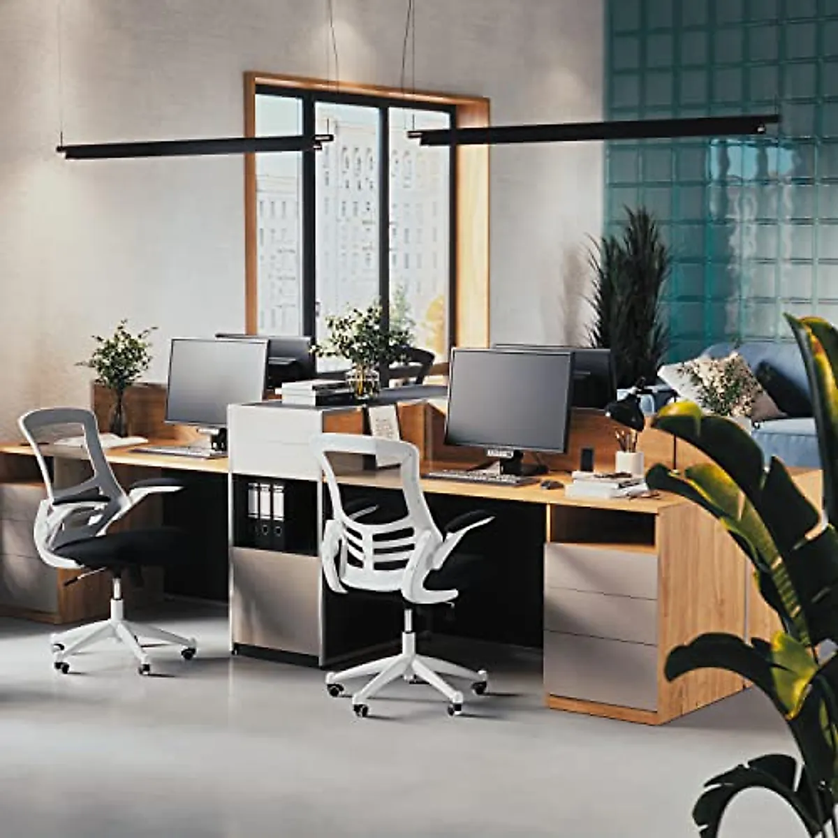 Flash Furniture Kelista Office Chair, Ergonomic, Mid-Back, White Frame, Black Mesh with Swivel