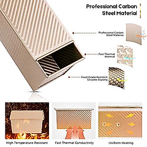 AMAGABELI GARDEN & HOME Pullman Loaf Pan with Lid Nonstick Bakeware Bread Boxes 8.4”x4.5”x4.1” Carbon Steel Corrugated Bread Toast Box Mold for Cooking Oven Baking Roasting Toaster Bake Mold Golden