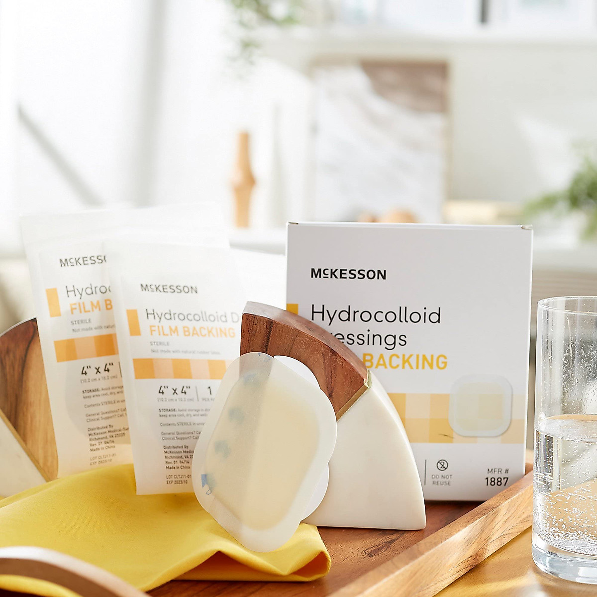 McKesson Hydrocolloid Dressing, Sterile, Film Backing, 4 in x 4 in, 10 Count, 1 Pack