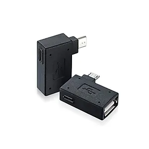 ZYF Micro USB OTG Adapter 90 Degree (Left + Right) Angled with Micro USB Charging Port for Firestick, Streaming TV Stick, PlayStaion Classic, Chromecast, Android Phone or Tablet - 2 Pack