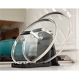 S&T INC. Pot Lid Holder and Spoon Rest for Kitchen Counter, Pot Lid Rack and Cooking Utensils Rest, 3.1 Inch x 8.3 Inch x 5.9 Inch, Black