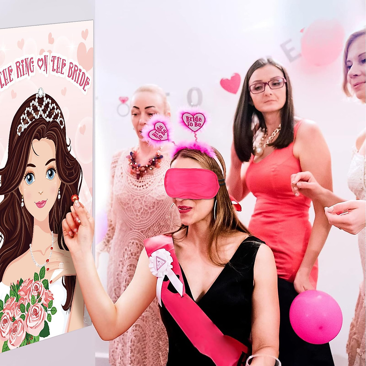 Hxezoc Pin The Ring On The Bride Game With 42 Pcs Rings Large Bridal Party Games Poster for Bridal Shower, Wedding Party, Birthday Party, Carnival Party Supplies