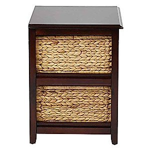 OSP Home Furnishings Seabrook Storage Tower with Solid Wood Frame and Natural Baskets, 2-Drawer, Espresso Finish