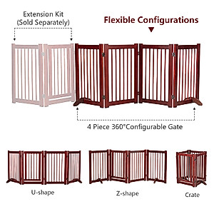 Kinpaw Free Standing Dog Gate, Configurable Wood Pet Safety Fence, Wide Barrier Gate with Walk for Doorways, Stairs or House-4 Panels