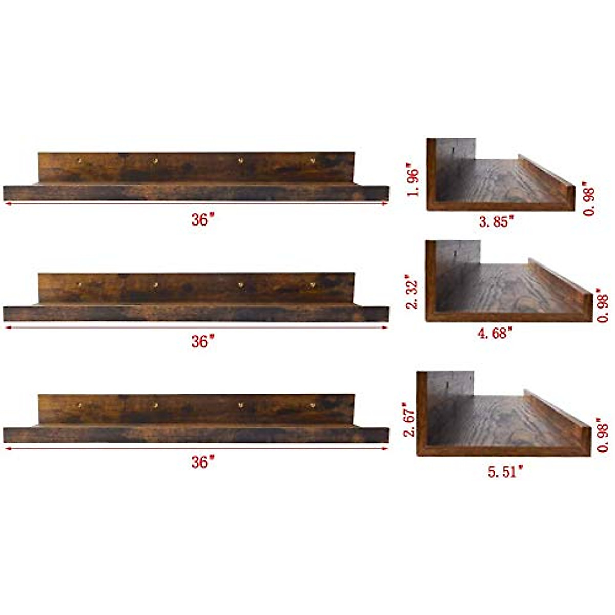 Giftgarden 36 Inch Large Floating Shelves for Wall Set of 3, Rustic Picture Ledge Wall Shelf for Bedroom Kitchen Bathroom Living Room Nursery Display, 3 Different Sizes