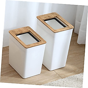 ABOOFAN Kitchen Garbage Cans Japanese Fair Pitcher Storage Bucket Strawberry Decor Bathroom Bin Wood Garbage Container Bin Trash Can Home Decor Trash Basket Wooden Bamboo Cover Desk Office