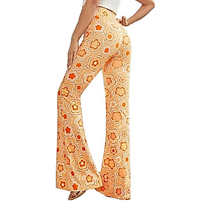 70s Flare Pants for Women - EDC Rave Festival Outfit High Waist Bell Bottom Boho Cute Groovy Disco Trousers(Orange, M, 1050e)