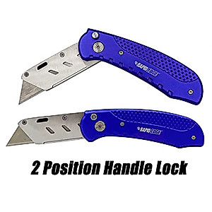 Rapid Edge Extend-A-Blade™ Utility Knife (Folding Razor Knife with Double Length Box Cutter Blade and 3 Sliding Blade Positions)
