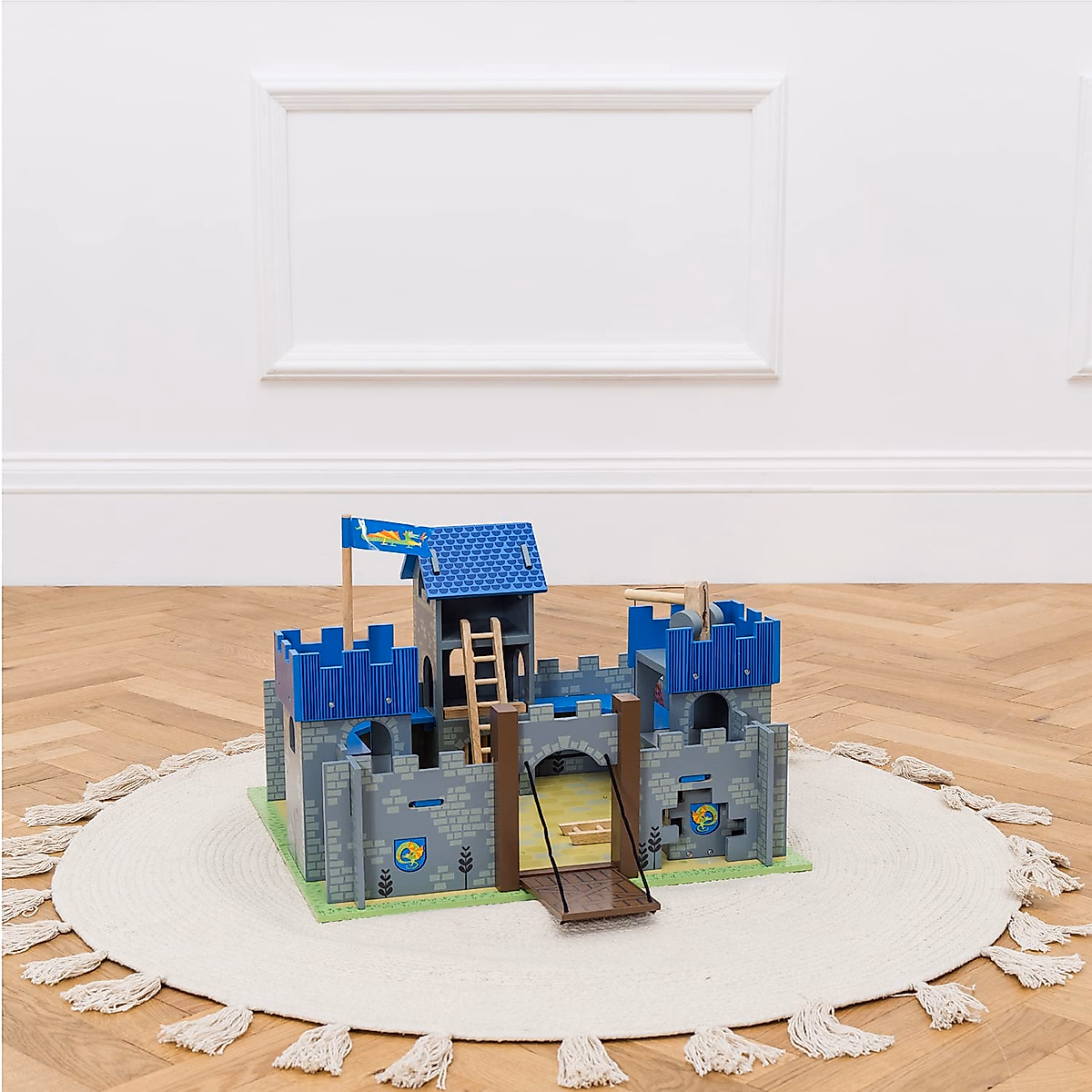 Le Toy Van - Castles Collection Wooden Toy Educational Excalibur Knights Castle | Kids Wooden Castle Playset Model Castle For Boys, Blue Excalibur Castle (TV235)