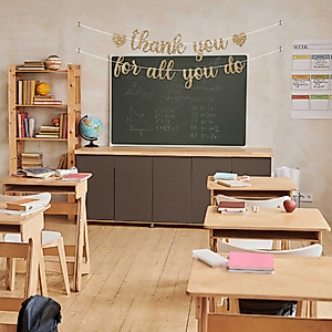Pre-Strung Thank You For All You Do Banner - NO DIY - Gold Glitter Banner - Pre-Strung Garland on 8 ft Strand - Employee Coworker Staff Teacher Appreciation Decorations & Decor. Did we mention no DIY?