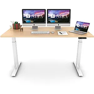ALFA FURNISHING Advanced 48x30 Inches Standing Desk for Home Office, Dual Motor Electric Adjustable Height Desk, Sit Stand Desk with 4 Pre-Set Memory (48x30, Maple Top + White Frame Dual Motor)