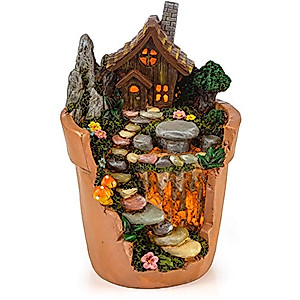 VP Home Flowerpot Garden Cottage Solar Light for Home and Outdoor Decor, Flowepot Garden Solar Powered Flickering LED Garden Light Cottage Backyard Halloween Decoration