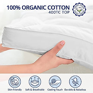 ELEMUSE Extra Thick Cooling King Mattress Topper, 1300 GSM Overfilled Pillow Top with Baffle Box Design, Hand Made 400TC Organic Cotton Pad Cover, Plush & Support Snow Down Alternative, Hotel Quality
