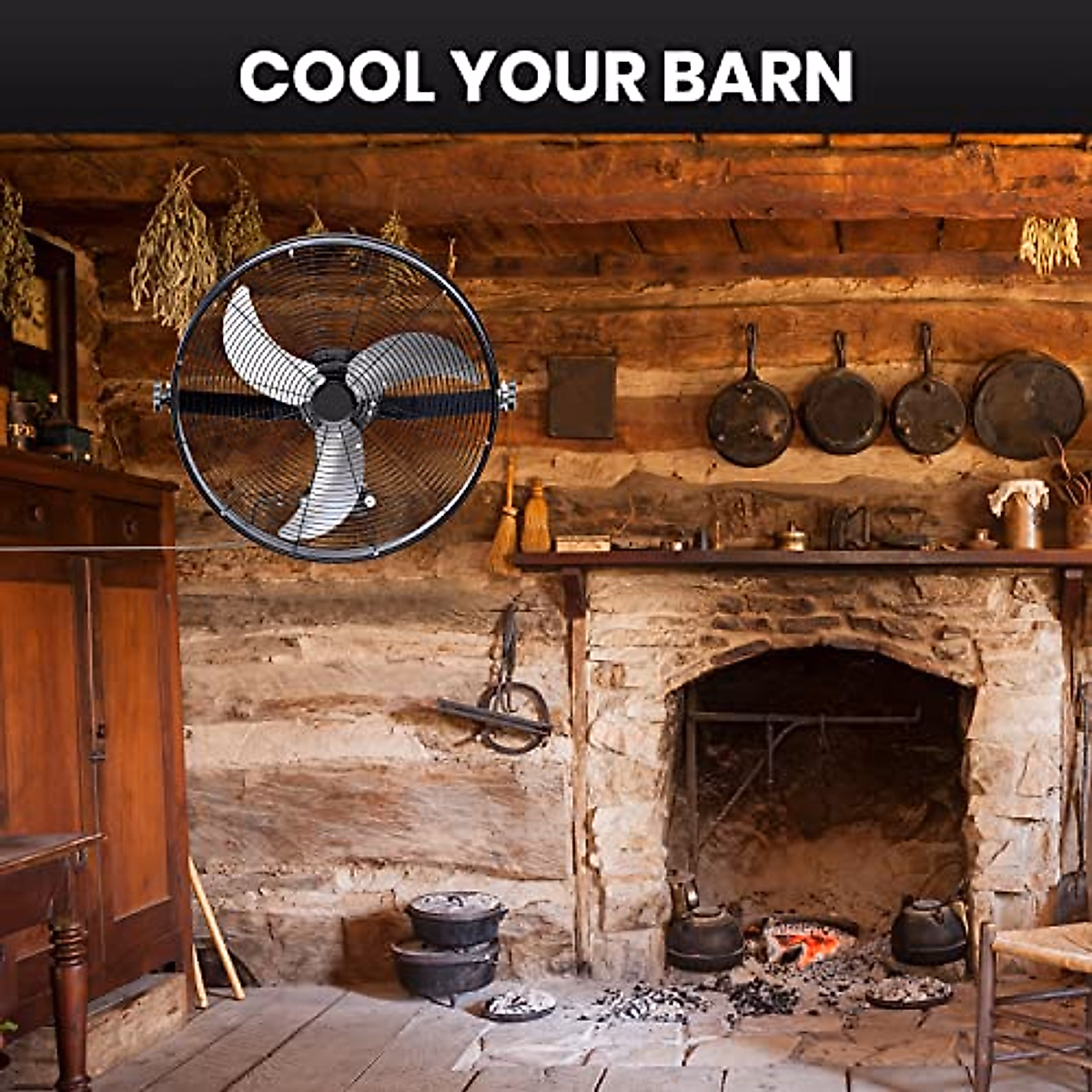 InfiniPower 20 Inch High Velocity Wall Mount Fan with Rack, 3 Speed Industrial/Commercial Metal Ventilation Fan