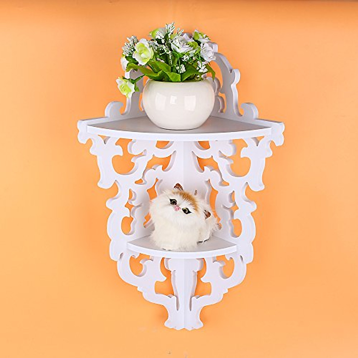 Yosoo Corner Shelf, 2 Tier Wall-Mounted Carved Home Bathroom Corner Shower Storage Shelf White Corner Display Rack