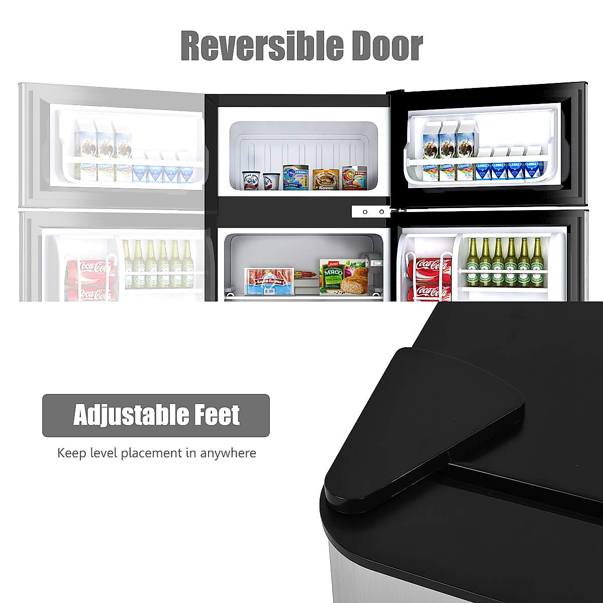 ARLIME Mini Fridge with Freezer, 3.2 Cu. Ft, Compact Refrigerator w/Double Reversible Door, Removable Glass Shelves, Adjustable Thermostat, Low Noise, Small Refrigerator for Dorm Office Bedroom, Grey