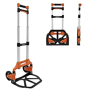 Folding Hand Truck and Dolly,132 lb Capacity Aluminum Portable Cart with Telescoping Handle for Indoor Outdoor Orange FW-90S-Orange-2 FW-90S-Orange-2