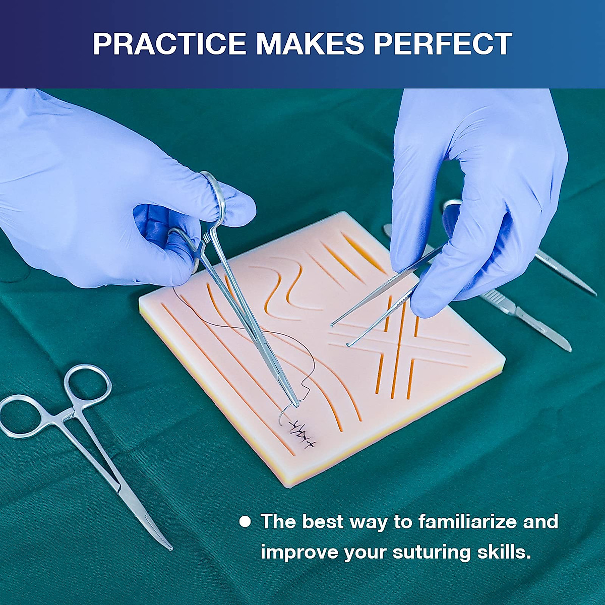 AZchose Suture Practice Kit for Students, Complete Training Kit with 14 Pre-Cut Wounds, a Suture Tool Kit and Suture Threads (Stocking Stuff for Education and Demonstration Only)
