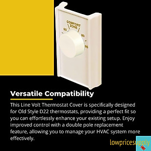 Ivory Single Pole Line Volt Thermostat Cover w/Line Volt Thermostat Knob Set - Replacement for Old Style S22 and D22 Thermostats - Easy to Install - Durable and Stylish