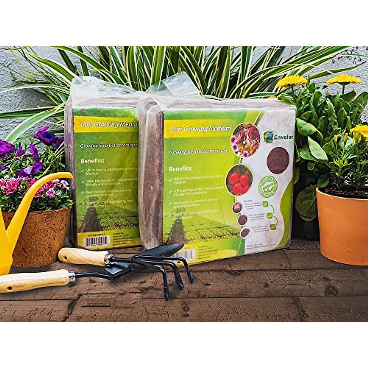 Envelor Coco Coir Brick Coconut Fiber for Plants Natural Garden Soil for Vegetables Potting Soil Block Coco Peat Coco Coir Bulk Coconut Husk Planting Soil 10 lbs Compressed Coconut Coir Brick, 1 Pack