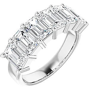 Moissanite World Touch of Paradise Bold Eternity Wedding Band, Emerald Cut 6.00CT, VVS1 Clarity, Colorless Moissanite, 925 Sterling Silver, Engagement Ring, Wedding Gift, Perfact for Gift (7.5)
