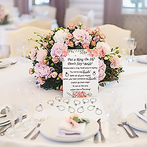 Put a Ring on It Bridal Shower Game with 50 Fake Rings, Rustic Greenery Theme Wedding Shower Games Wedding and Engagement Rings Bridal Shower Decor and Not Say Bride Rules Cards (Silver, Flowers)