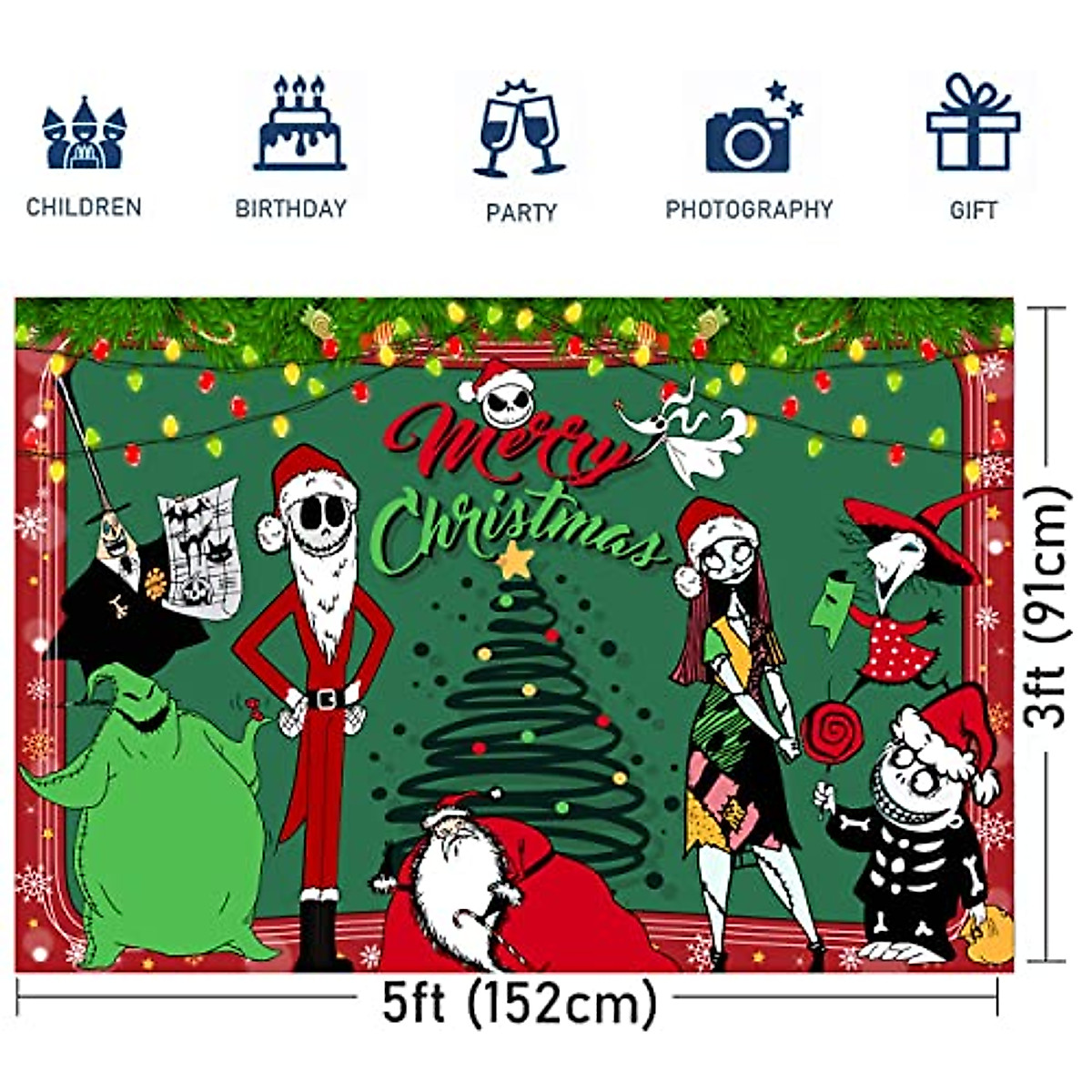Nightmare Before Christmas Backdrop Jack Skellington Large Photo Booth Banner for Photography Background Party Supplies Wall Decorations-5x3ft