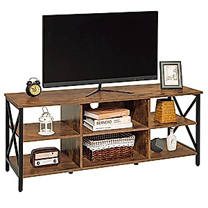 WEENFON Stand for 55 Inch TV, Retro Home Media Entertainment Center with 6 Storage Shelves, Industrial TV Console Cabinet for Living Room, Modern TV Stand Table, Rustic Brown