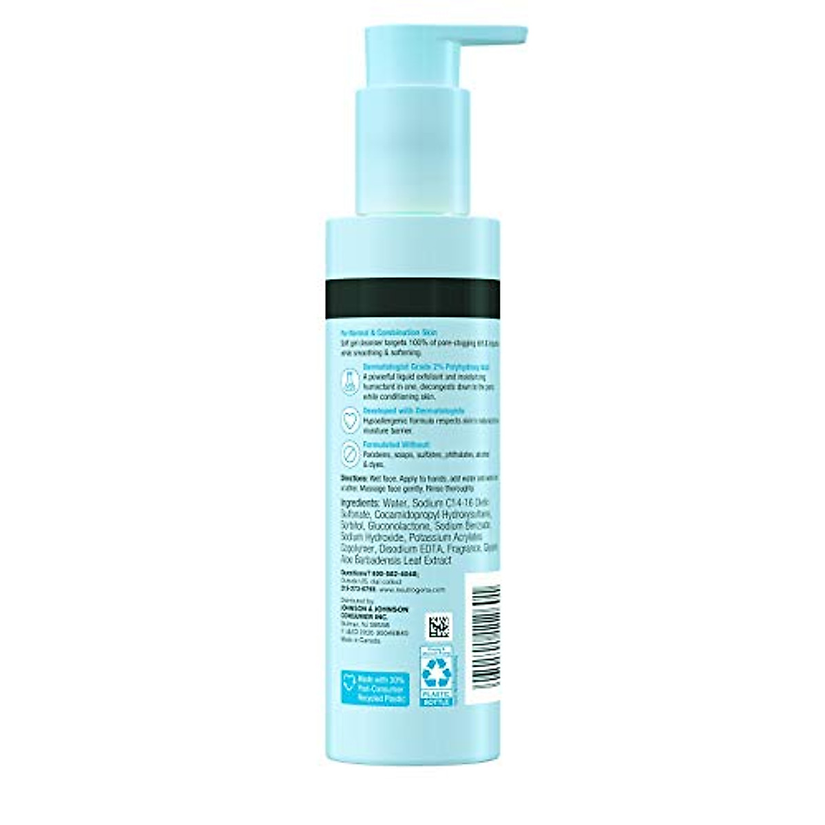 Neutrogena Skin Balancing Purifying Gel Cleanser with 2% Polyhydroxy Acid (PHA), Softening Face Wash for Normal & Combo Skin, Paraben-Free, Soap-Free, Sulfate-Free, 6.3 oz