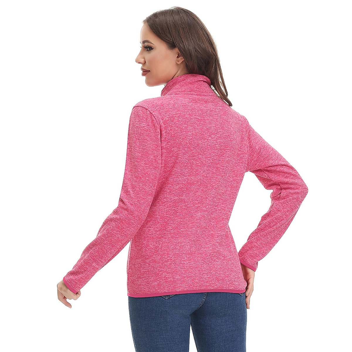 COZZIPLUS Women Zip Up Sweater Jacket with Fleece Interior, Warm Knitted Fleece Jacket with Pockets (Rose Fuchsia Melange, X-Large)