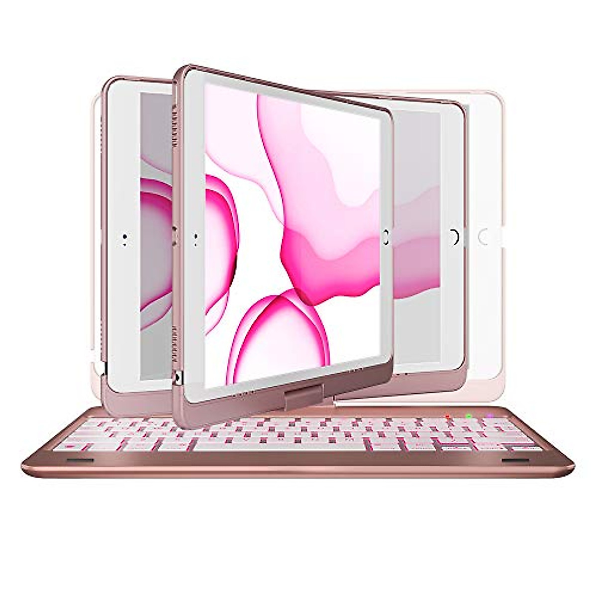 iPad Keyboard Case for iPad 2018 (6th Gen) - iPad 2017 (5th Gen) - iPad Pro 9.7 - iPad Air 2 & 1 - Thin & Light - 360 Rotatable - Wireless/BT - Backlit 10 Color - iPad Case with Keyboard (Rose Gold)