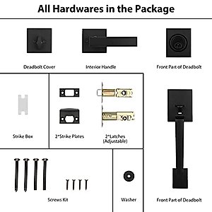 Haidms Black Front Door Handle and Deadbolt Set, Entry Door Handle and Deadbolt Set with Reversible Handle Lever,Front Door Lock Set, Front Door Handles and Locks