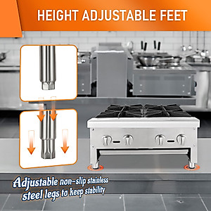 HOCCOT 4 Burners Gas Stove, Propane and Natural Gas Commercial Hot Plate, 24" Stainless Steel Wok Countertop Commercial Range, Outdoor Cooker, Restaurant Equipment Gas Stove Burner