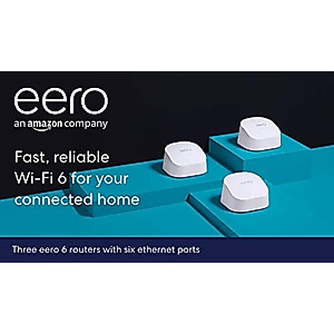 Amazon eero 6 mesh wifi system - Supports internet plans up to 500 Mbps, Coverage up to 4,500 sq. ft., Connect 75+ devices, 3-pack (3 eero 6 routers)