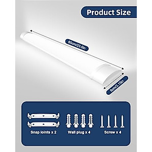 Sararoom 2ft Led Shop Light Fixture, 20W LED Tube Light, 2400lm,4000K Neutral White, 60cm 23.6inch LED Garage Closet Light Ceiling Light for Office Home Basement, No Plug, No Ground Wire