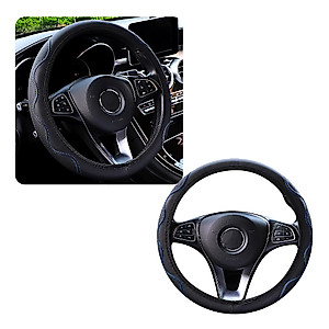 OFBAND Breathable Car Steering Wheel Covers,Anti-Slip Leather Steering Wheel Cover with Elastic for Car Decorations,Universal Car Accessories Interior 15 Inch Steering Wheel Protector (Black Blue)