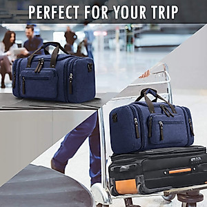 Toupons Canvas Duffel Bag Travel Bag for Men Overnight Bag Weekender Duffle Bag (Blue)