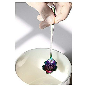 Flower Spoon Set - 8pcs DGQ Teaspoon Coffee Spoon Rainbow Color for Coffee Tea Mixing Ice Cream Dessert - 8 Diffient Pattern Colorful Mini Cutlery Set
