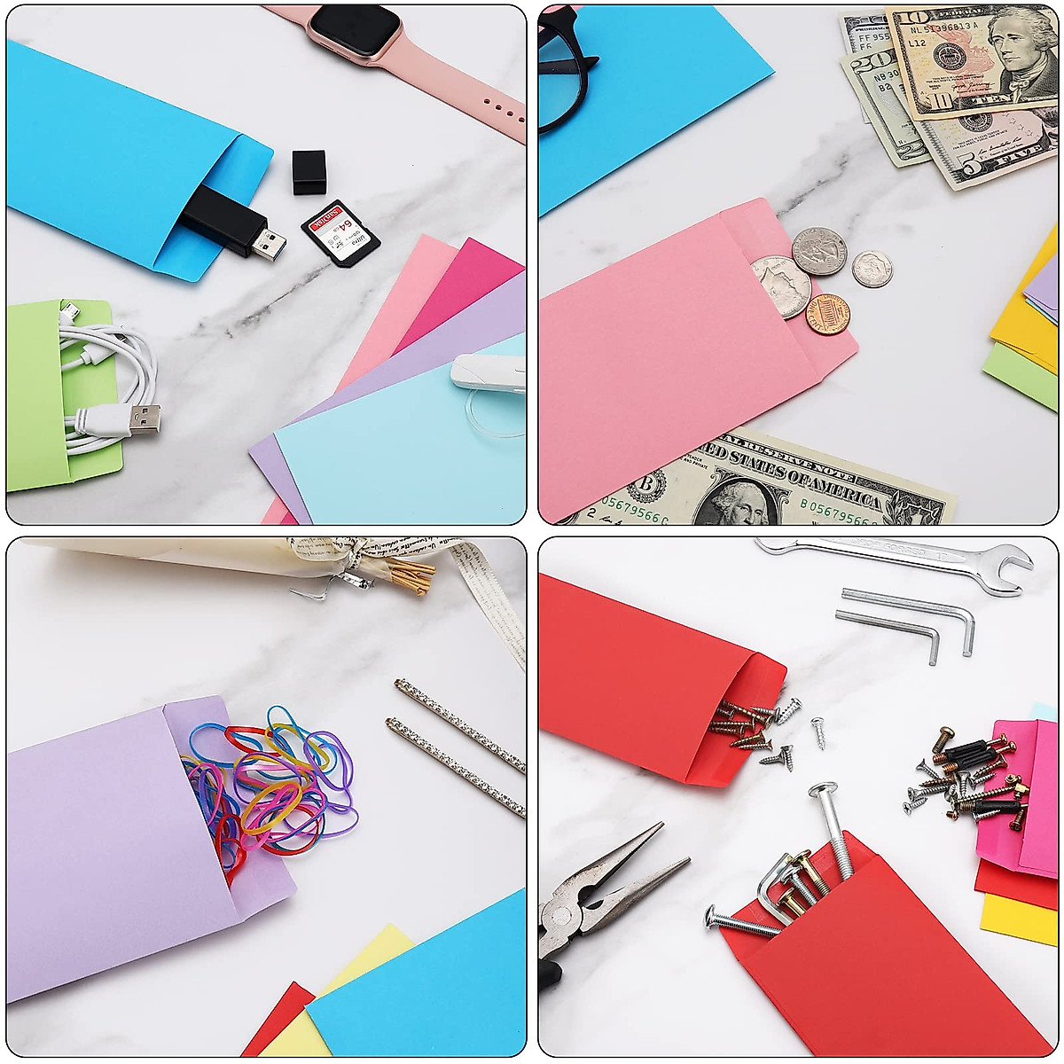 100 Pack Colorful Cash Envelopes 6.7x3.5 Fit for 100 Envelope Money Saving Challenge, Large Money Envelopes for Cash, Budgeting, Check, Coin, Tickets, Jewelry, small items & collectables