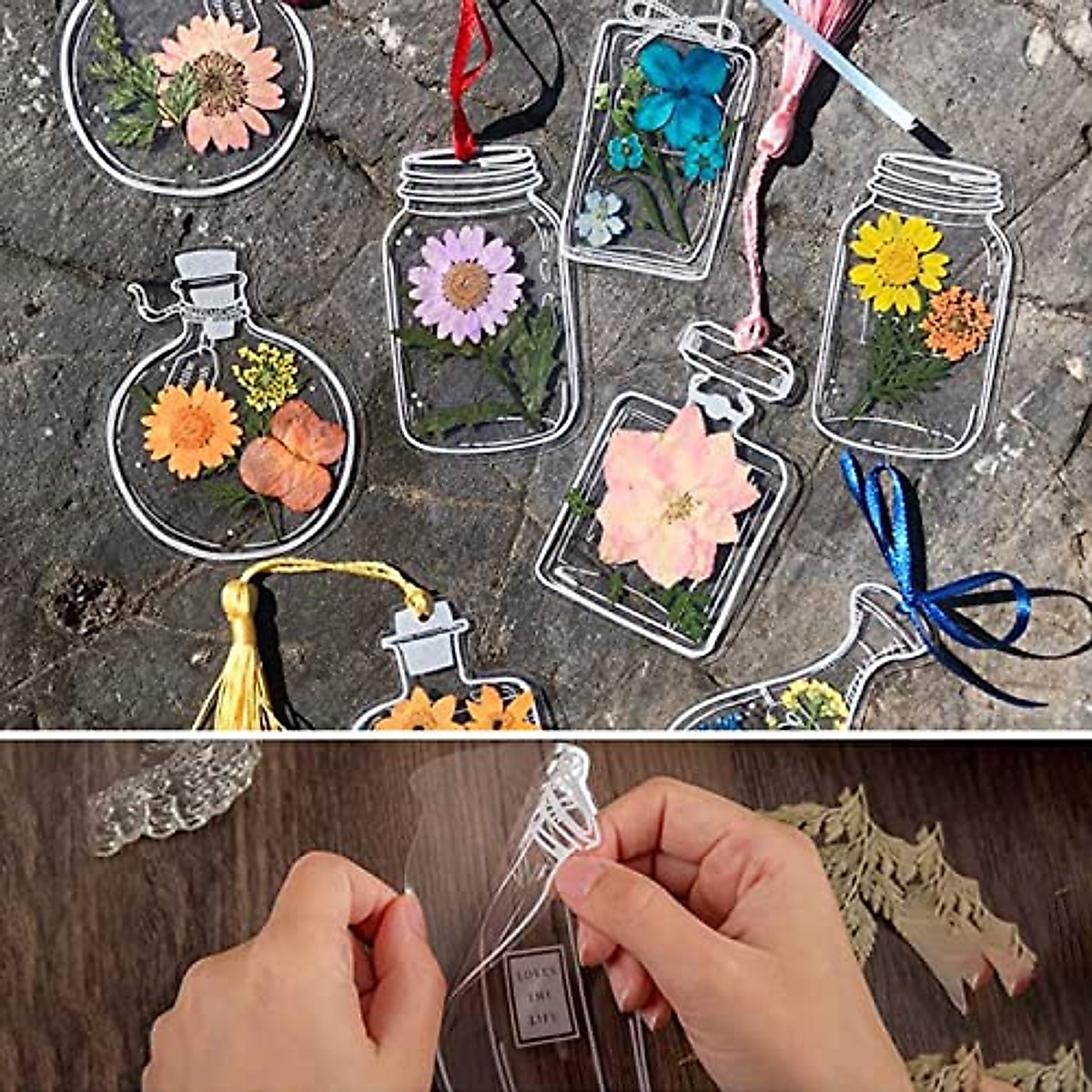 Onemoredream 30Pcs Transparent Dried Flower Bookmarks, DIY Dried Flower Bookmark, Flower Bookmark Maker for Girls Adults Kids Back-to-School Season, Graduation Present (Drifting Bottle)