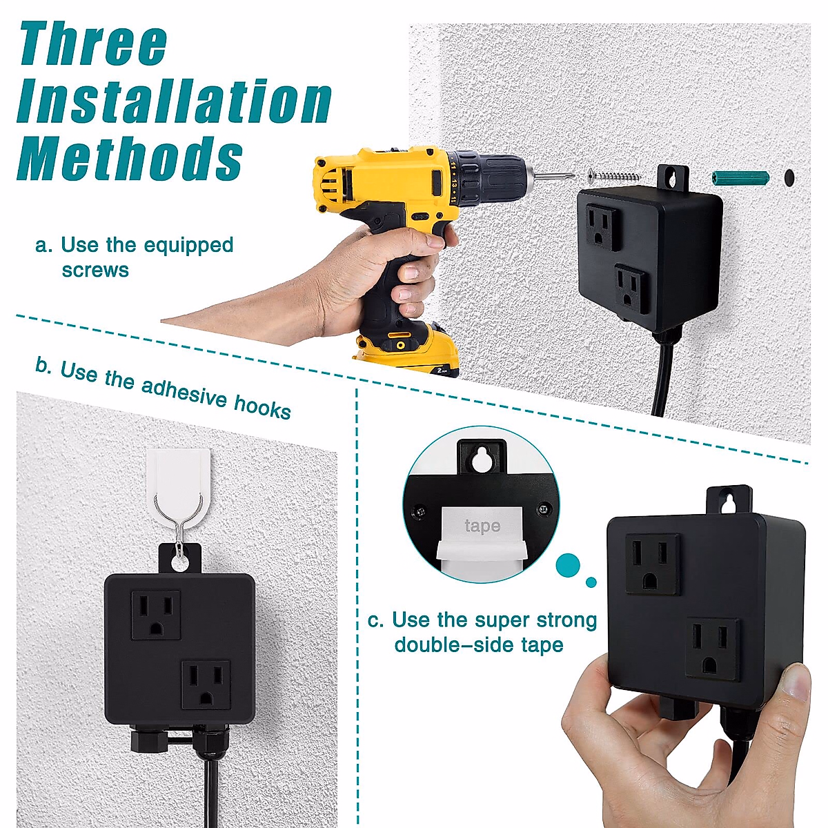 BESTILL Sink Top Air Switch Kit for Garbage Disposal, Matte Black Long Push Button with Brass Cover, UL Listed(E530042) Dual Outlet Power Module
