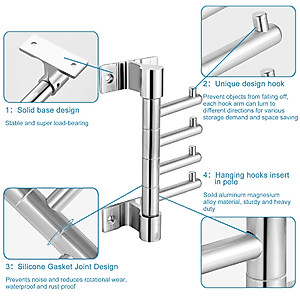 BAMTALK Swivel Towel Hooks Wall Coat Rack with 4 Swivel Arms, Towel Hooks for Bathrooms,Heavy Duty Wall Clothes Hooks, Swivel Coat Rack Hat Rack Wall Mount, Key Holder Hanger