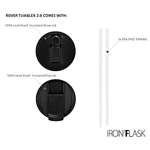 IRON °FLASK Rover Tumbler 2.0-32 Oz 2 Lids Vacuum Insulated Stainless Steel Bottle, Modern Double Walled, Drinking Cup Simple Thermo Travel Mug, Hydro Water Metal Canteen Winter White