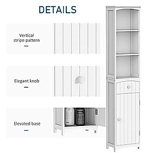 HOMCOM Bathroom Storage Cabinet, Free Standing Bath Storage Unit, Tall Linen Tower with 3-Tier Shelves and Drawer, White