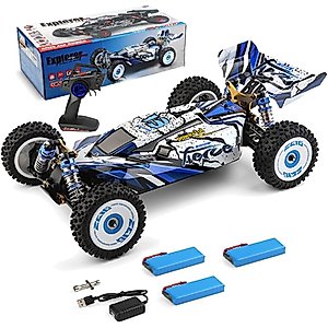 WLtoys 124016(V2) RC Car,Upgraded 3000mah Battery * 3, 75km/h Brushless Remote Control Car, 1:12 Scale Fast RC Cars & 2 Batteries, 4WD All Terrain Off Road RC Truck (WLtoys124017)