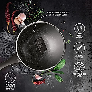 Milton 8 inch Nonstick frying pan nonstick with lid. Large pan for egg omelette, pancake. Flat bottom Stir fry skillet for electric induction cookware. Dishwasher & Oven safe (Aluminium)