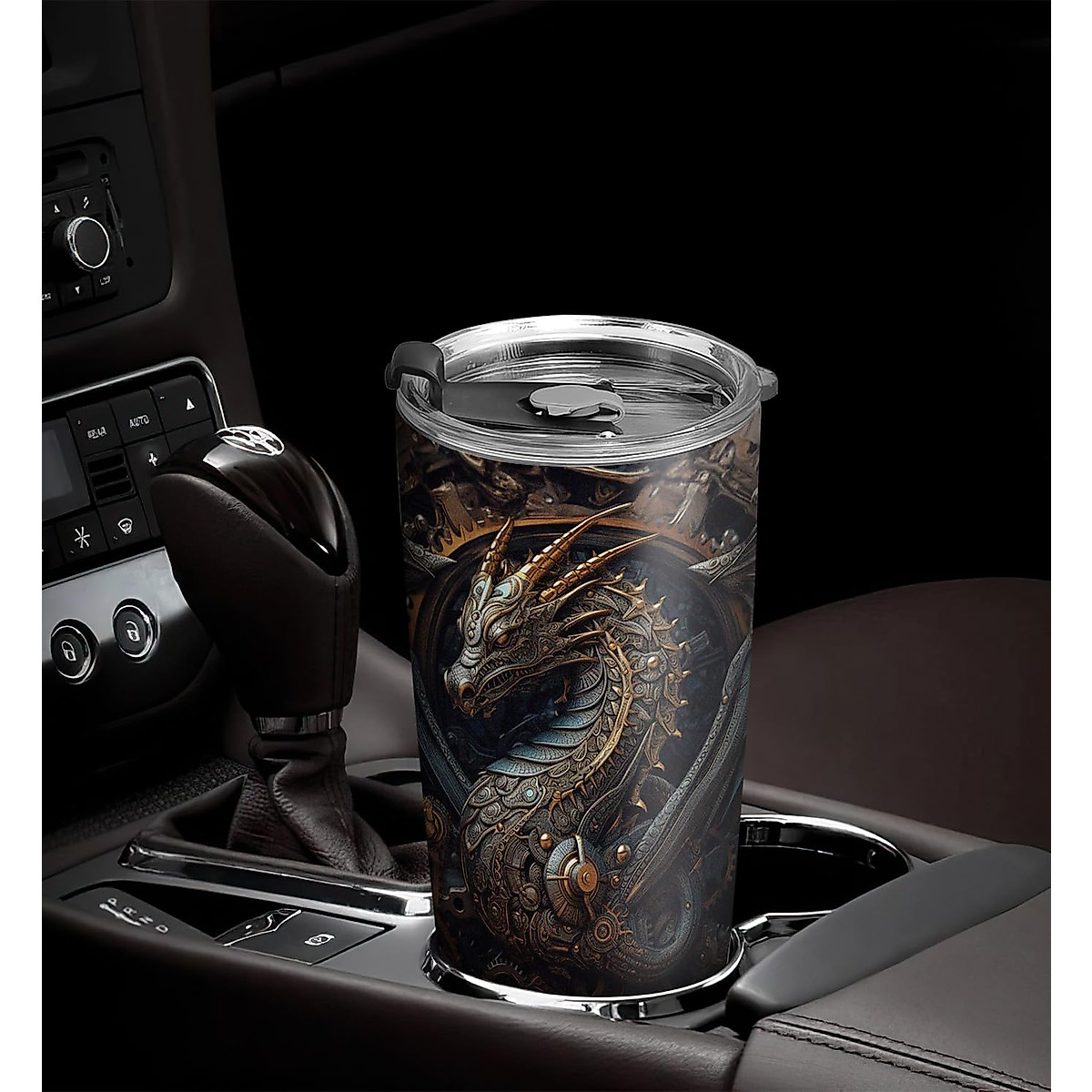 64HYDRO 20oz Steampunk Mechanical Engineer Clockwork Dragon Tumbler, Gaming, Gamer Gifts for Dragon Lovers, Stainless Steel Double Wall Vacuum Insulated Coffee Mug, Travel Cup with Lid