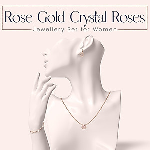Crystalline Azuria Women 18K Rose Gold Plated White Crystal Roses Flower Set Necklace Earrings Bracelet for Women Wedding Party Bridal Bridesmaid Accessories
