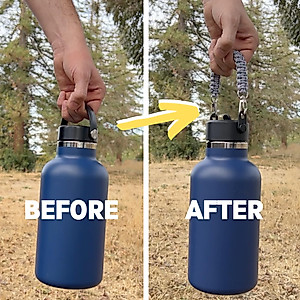 Gearproz Handle Compatible with Hydro Flask, Takeya, Thermoflask Bottle, Wide Mouth Straw Lid, Paracord Strap (Black)